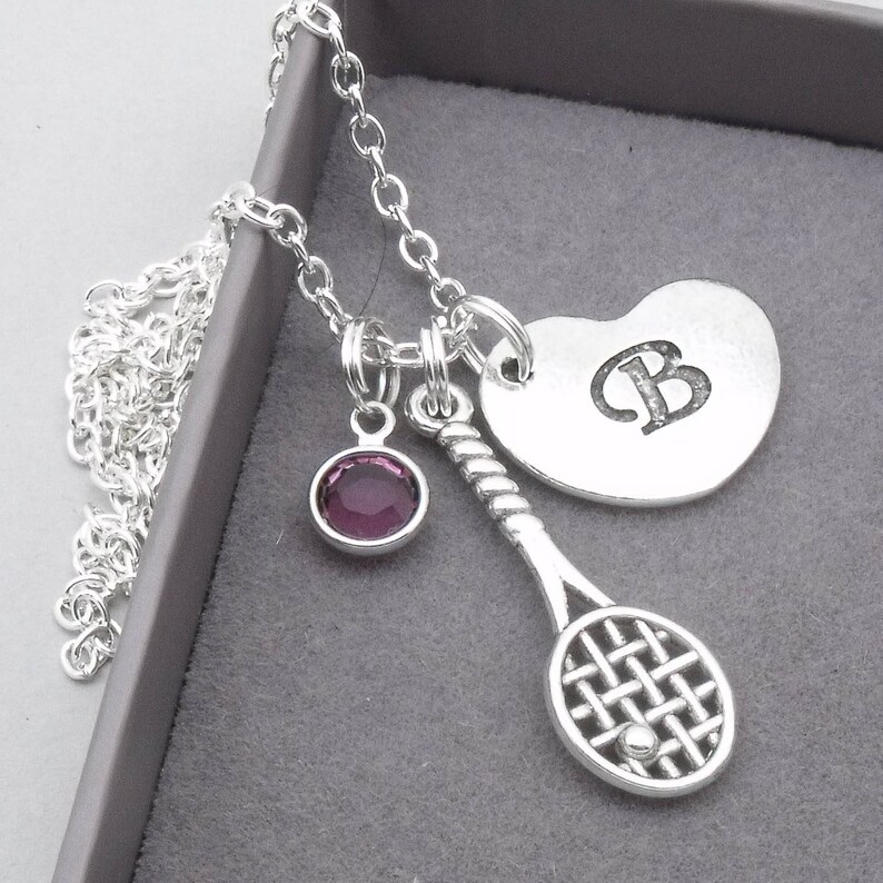 Tennis Racket Heart Initial Necklace Tennis Pendant - Etsy