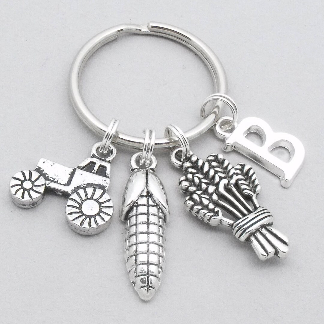 Farmer Tractor Wheat & Corn Keyring With Monogram Initial Farmer ...