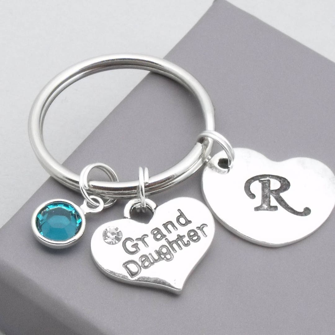 Granddaughter Heart Initial Keyring Granddaughter Keychain Personalised ...