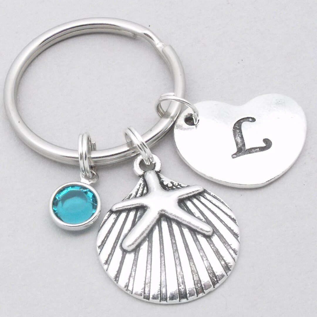 Sand Dollar Heart Initial Keyring Sand Dollar Keychain Personalised ...