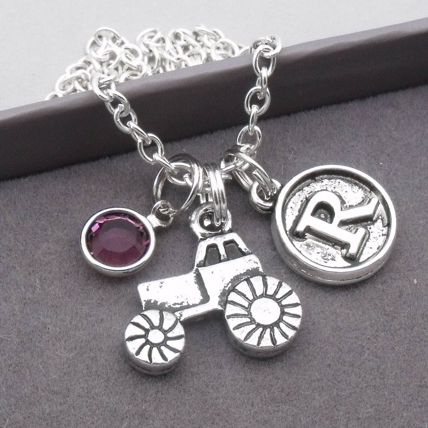 Tractor Pendant Necklace With Vintage Style Initial - Etsy UK