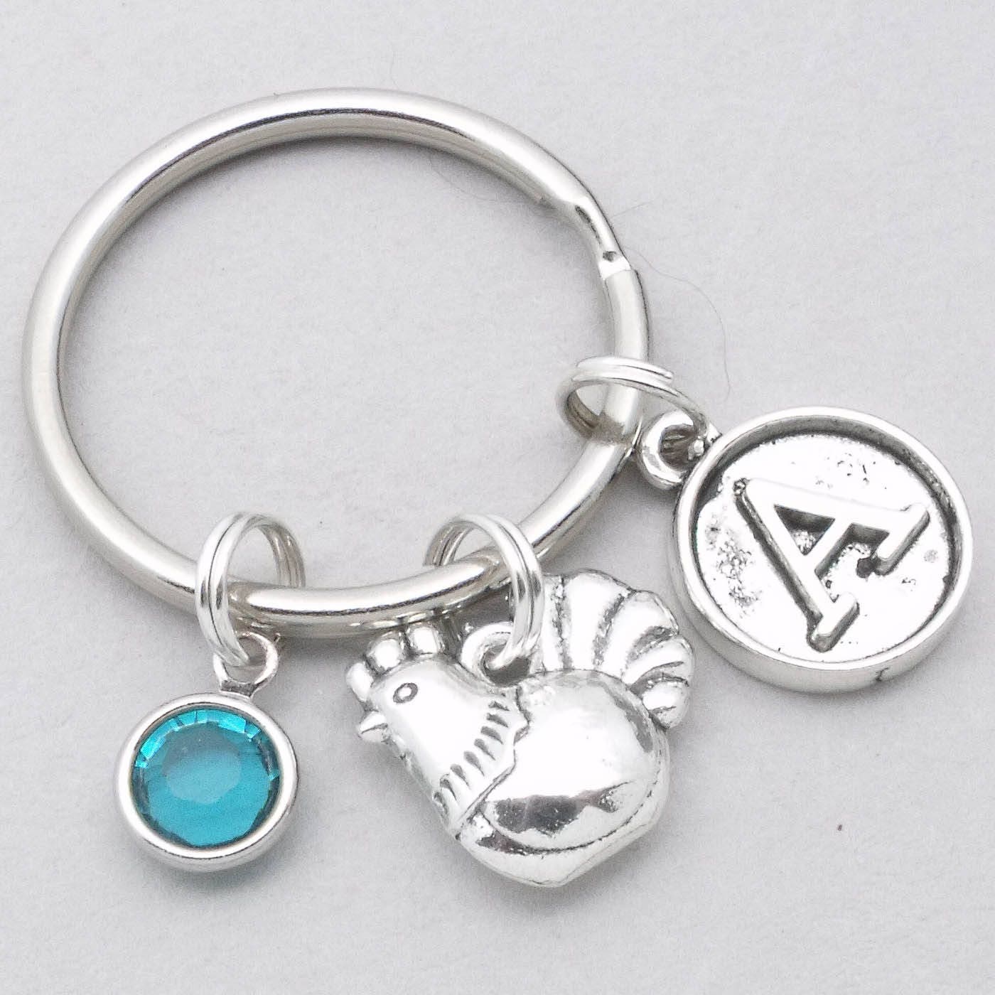 Hen vintage style initial keyring hen keychain chicken | Etsy