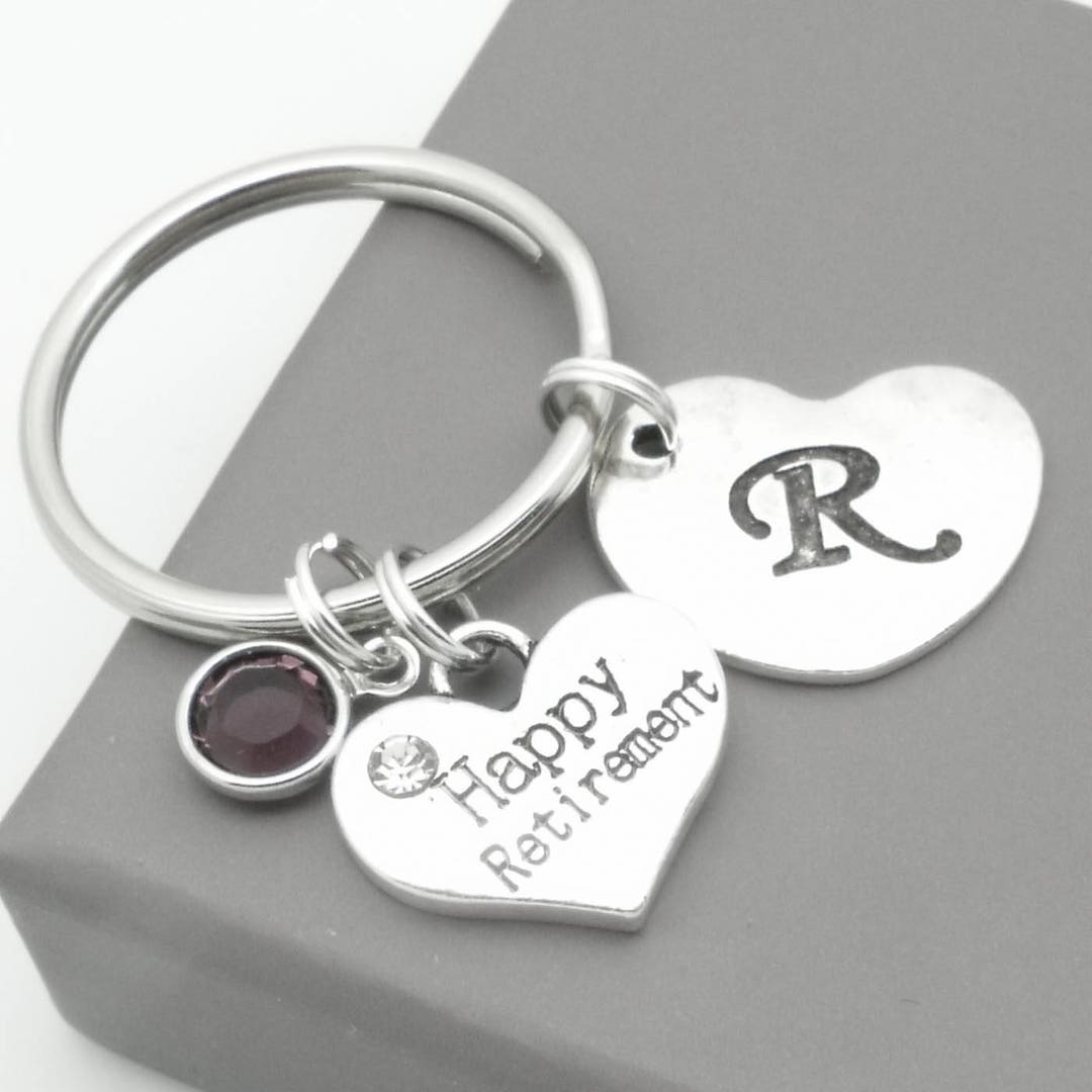 Happy Retirement Heart Initial Keyring Retirement Keychain Personalised ...