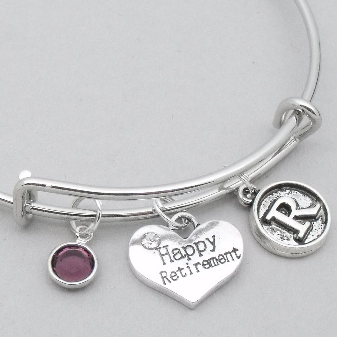 Happy Retirement Vintage Style Initial Charm Bracelet Personalised ...