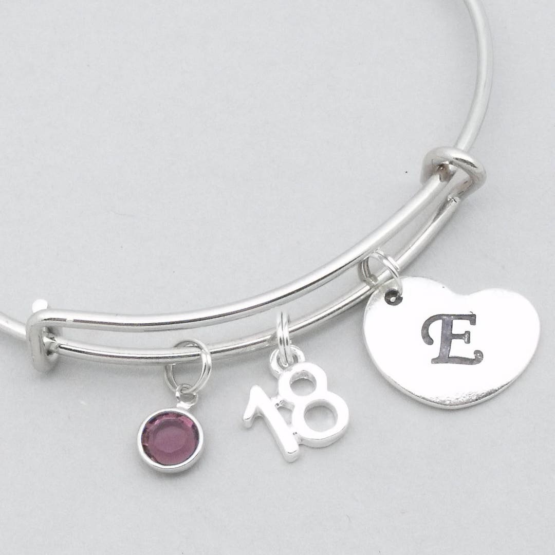18th birthday heart initial bracelet 18th birthday jewelry 18th bangle ...