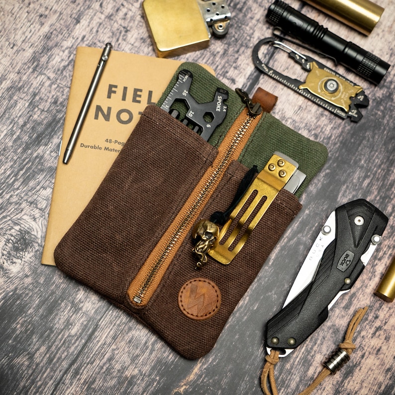 WOLFSTONE Compact 4x6 EDC Pouch in Waxed Canvas Personalizable, Multi ...