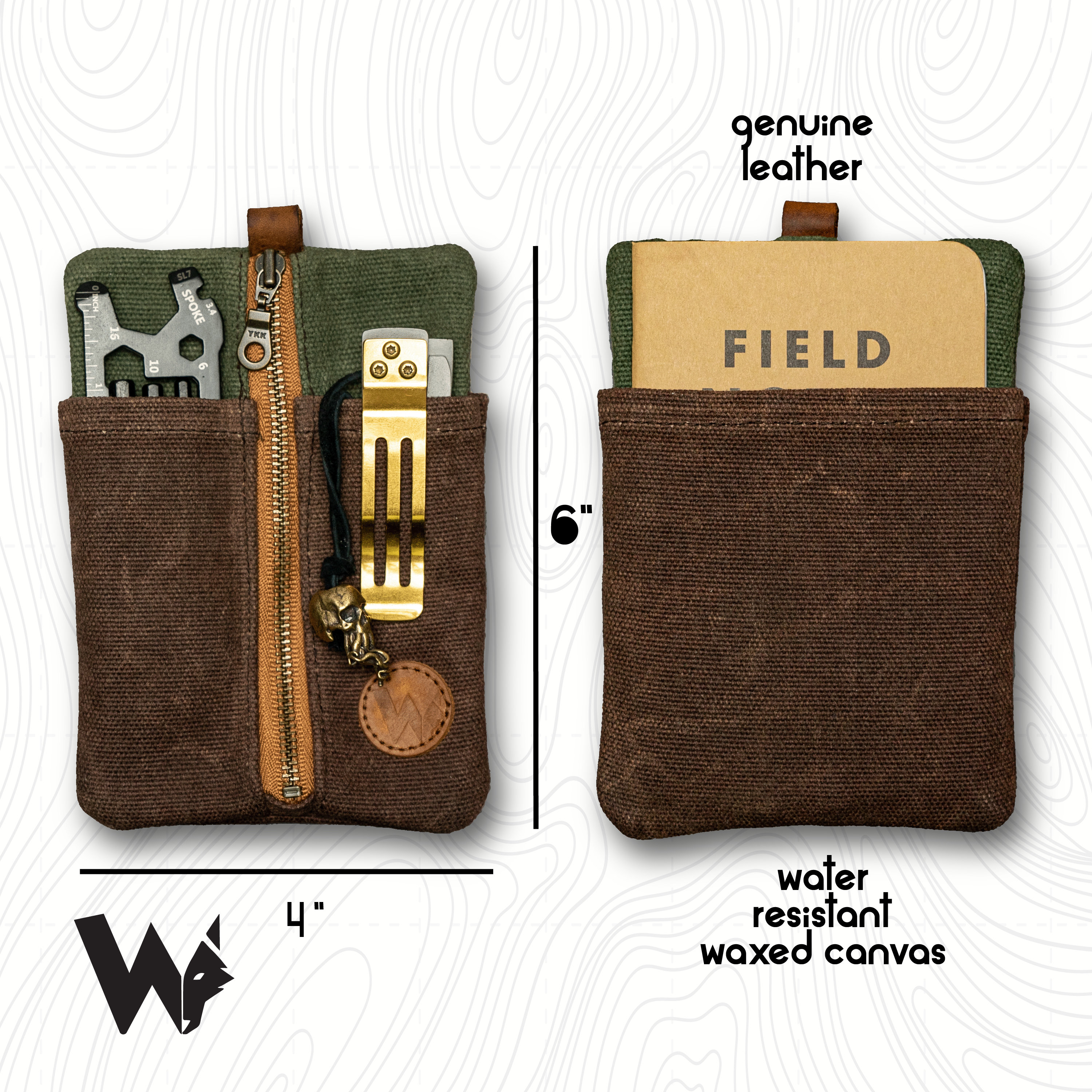 WOLFSTONE Compact 4x6" EDC Pouch in Waxed Canvas - Personalizable ...