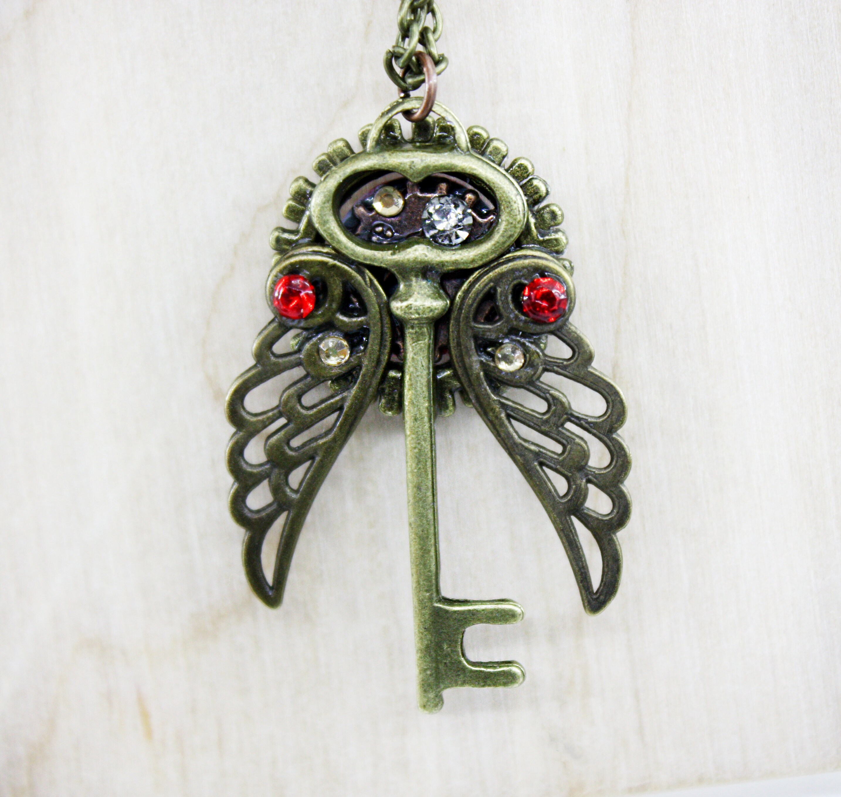 Skeleton Key Necklace Bronze Angel Wings Necklace Steampunk | Etsy