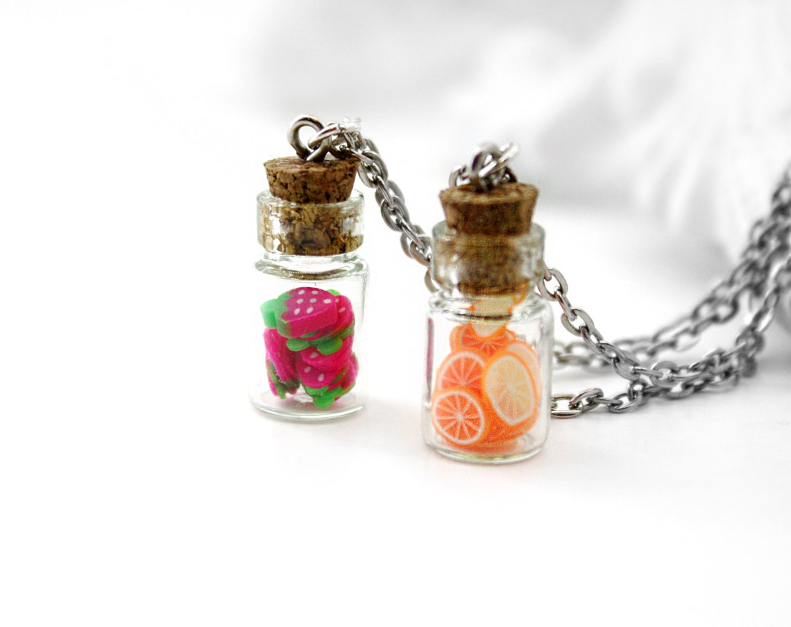 Polymer clay charms Mini bottle necklace Glass bottle jewelry | Etsy