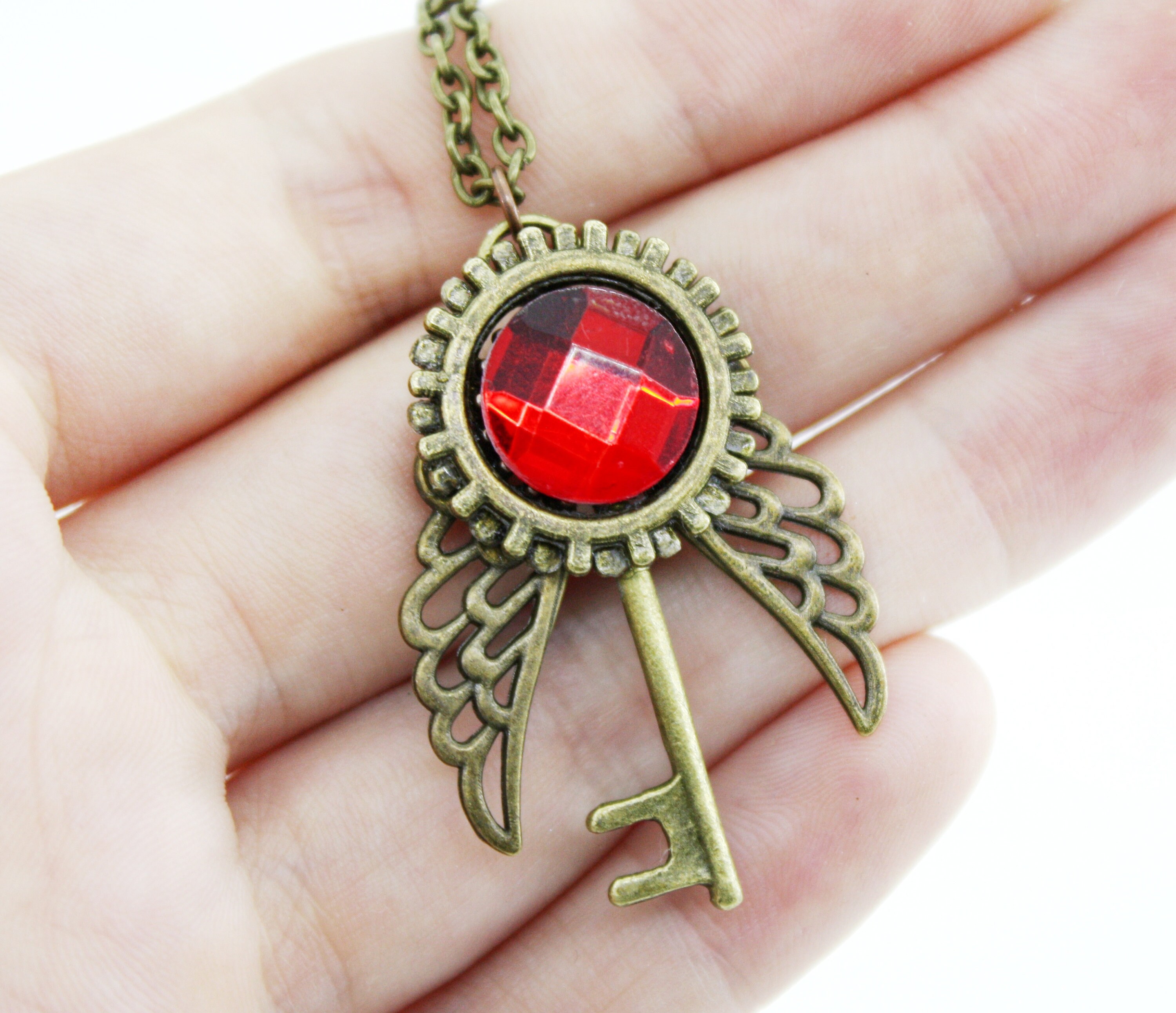 Skeleton Key Necklace Bronze Angel Wings Necklace Steampunk Costume ...