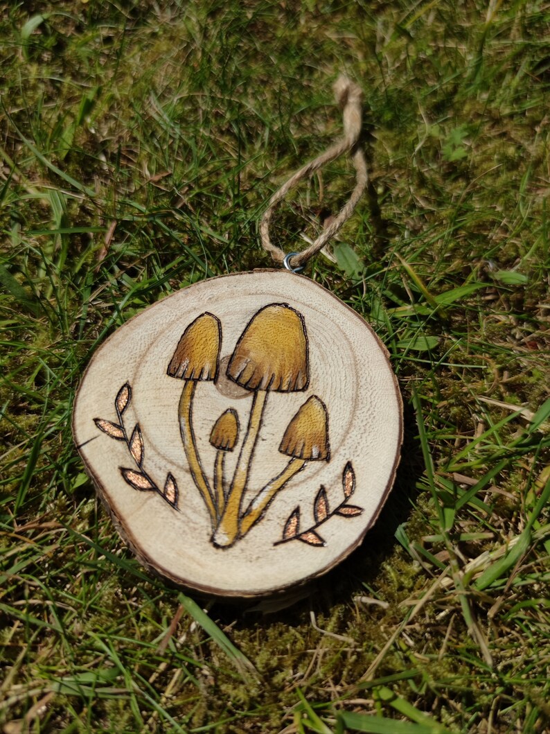 Pyrography Art | Mushroom Wall Decor | Wood Cut Ornaments - Etsy