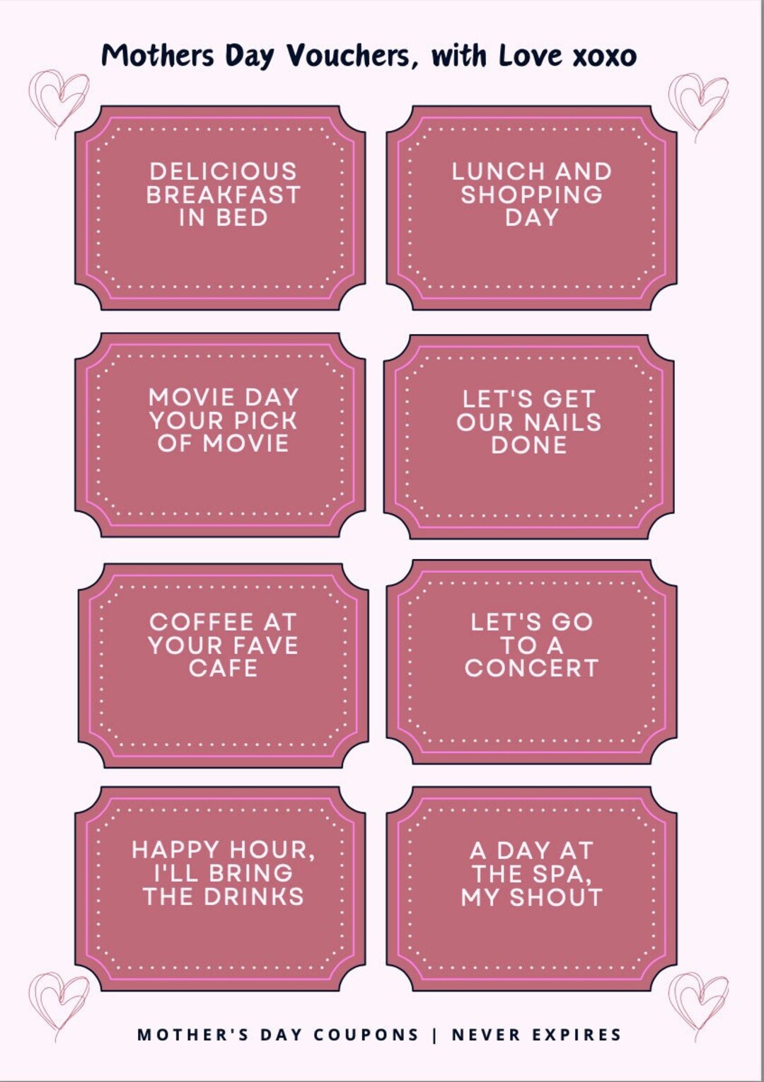 Mother's Day Vouchers Mothers Day Coupons Printable From Home - Etsy