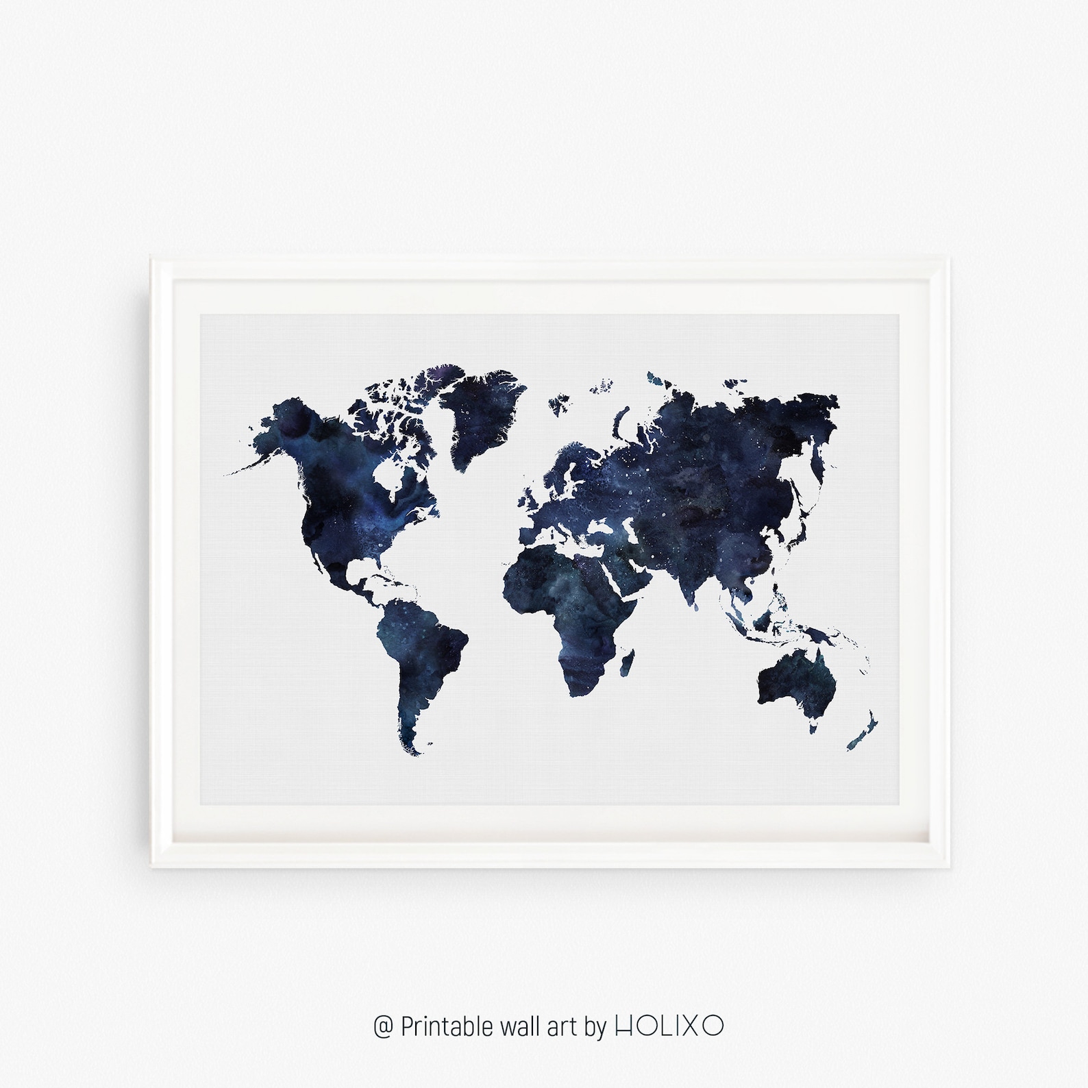 Blue World Map Printable, Watercolour World Map Print, Navy Blue Print ...