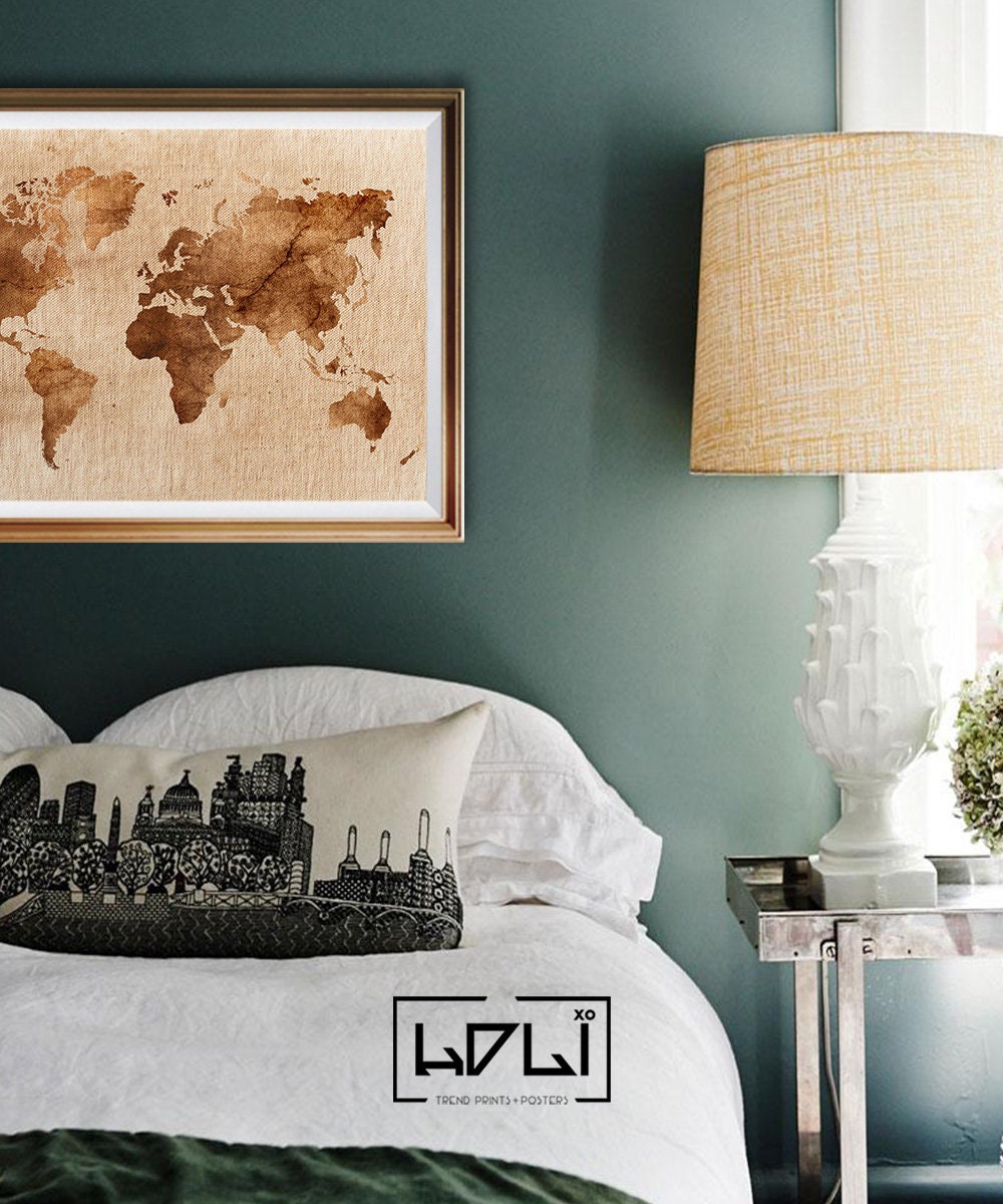 Vintage World Map Poster Print Large Rustic Wall Decor | Etsy
