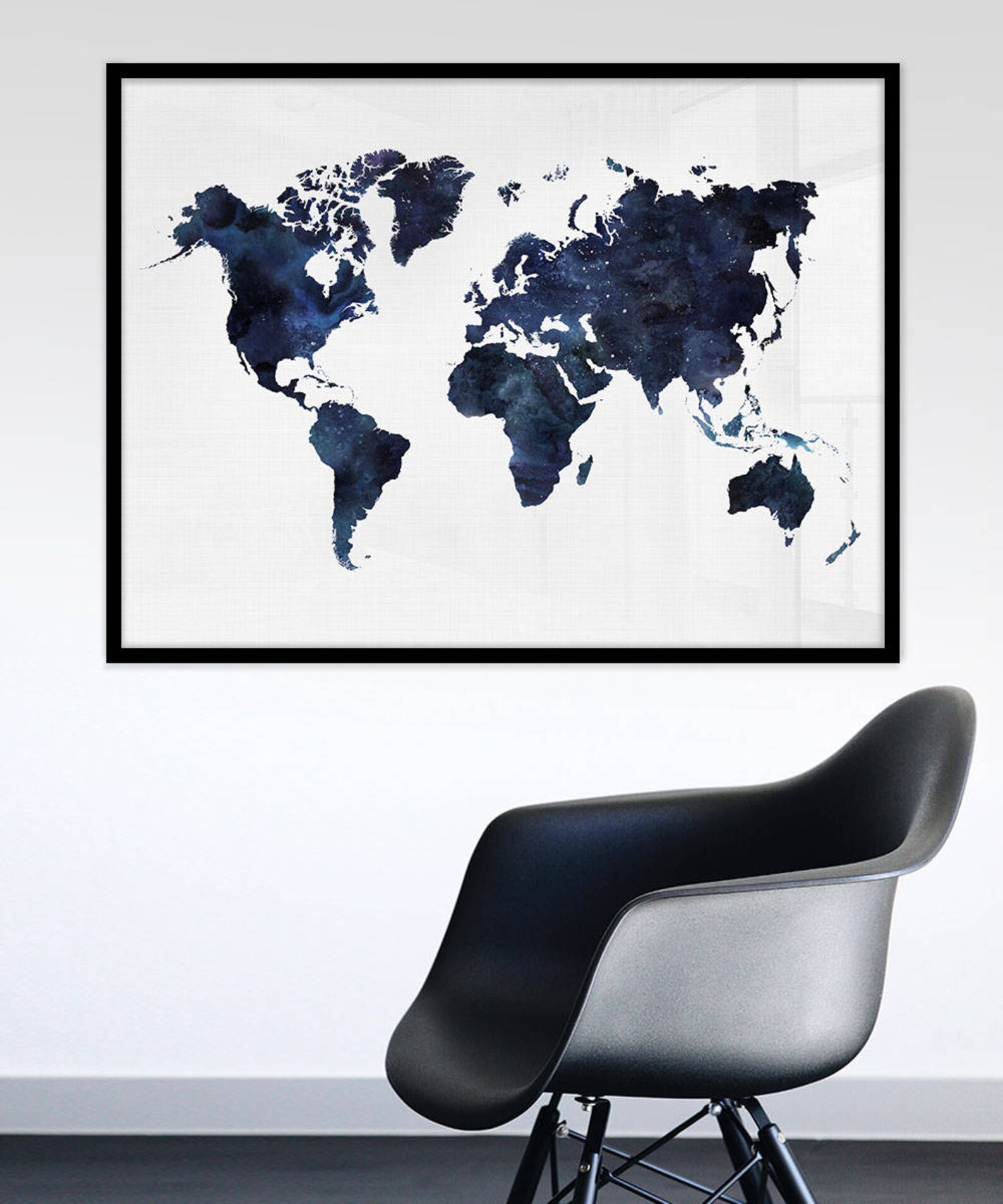 Blue World Map Printable, Watercolour World Map Print, Navy Blue Print ...