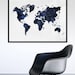 Blue World Map Printable, Watercolour World Map Print, Navy Blue Print ...
