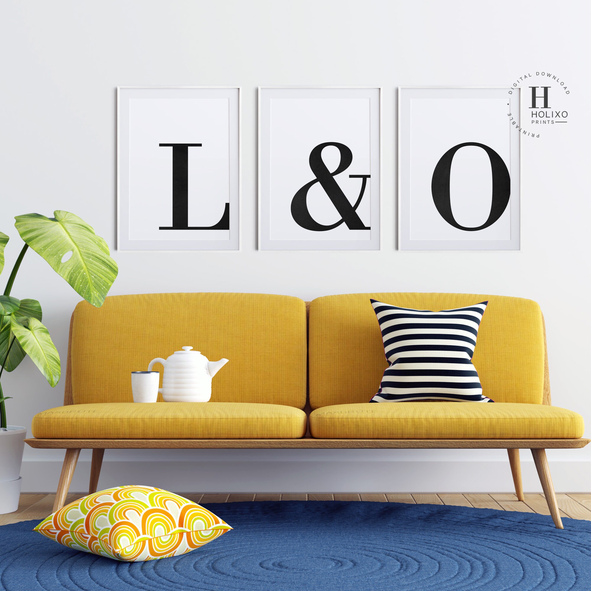 Letter B Monogram Wall Decor Black and White Wall Art Print | Etsy