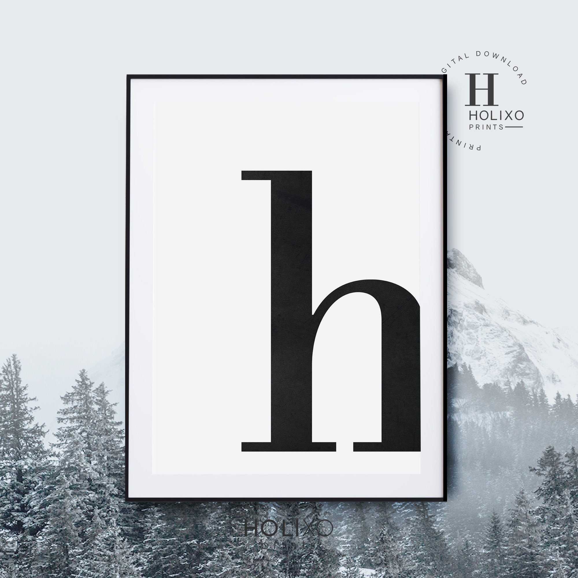 H Letter Print Monogram Wall Art Typography Poster - Etsy