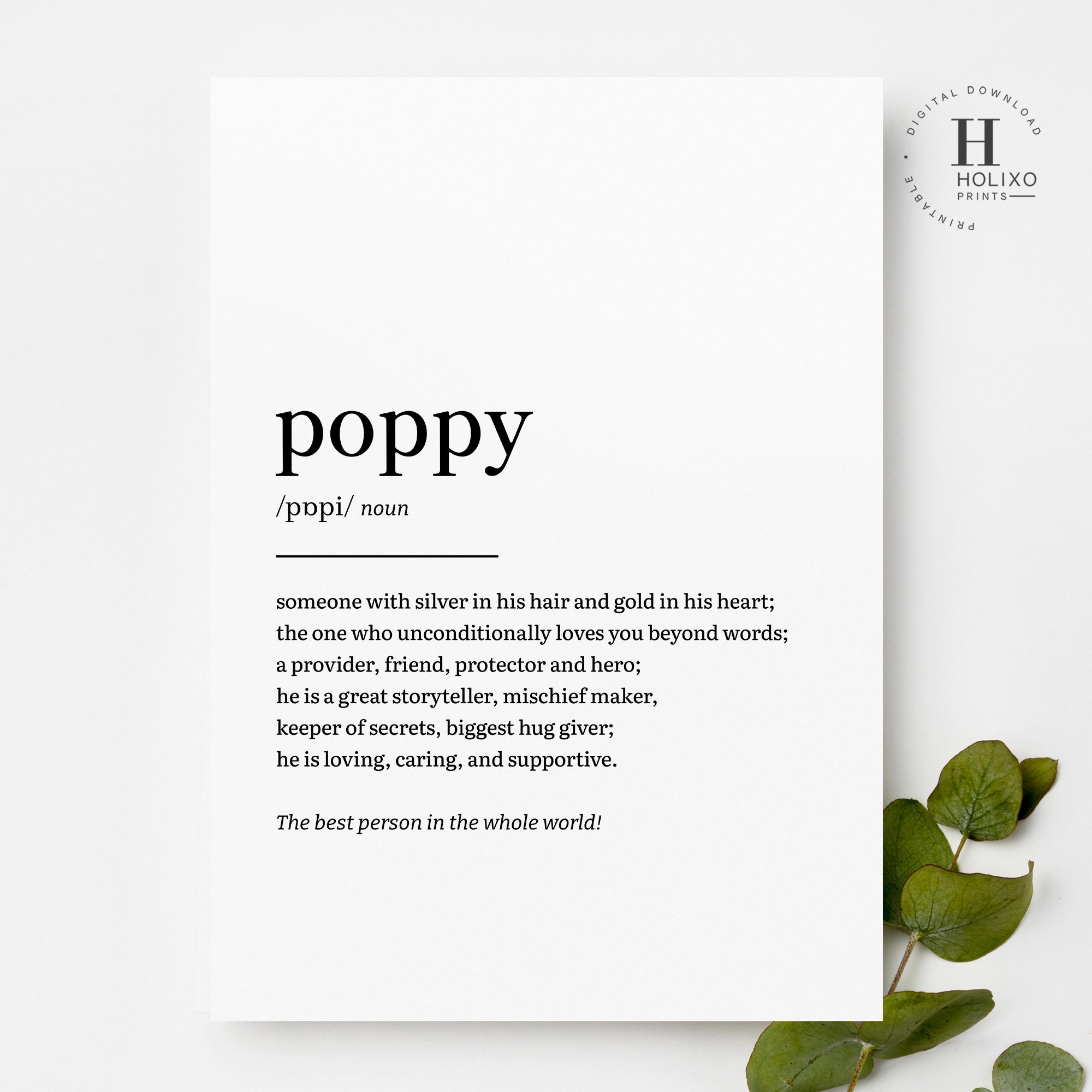 Poppy Gifts, Poppy Definition, Grandpa Fathers Day Printable Card ...