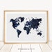 Blue World Map Printable, Watercolour World Map Print, Navy Blue Print ...