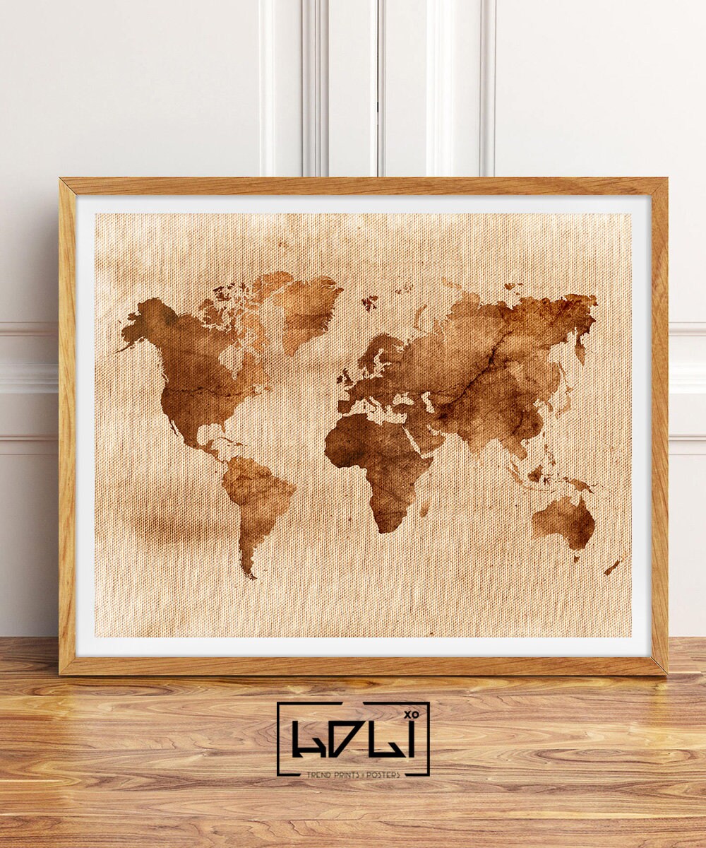 Vintage World Map Poster Print Large Rustic Wall Decor | Etsy