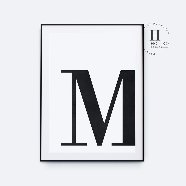 Letter B Monogram Wall Decor Black and White Wall Art Print | Etsy