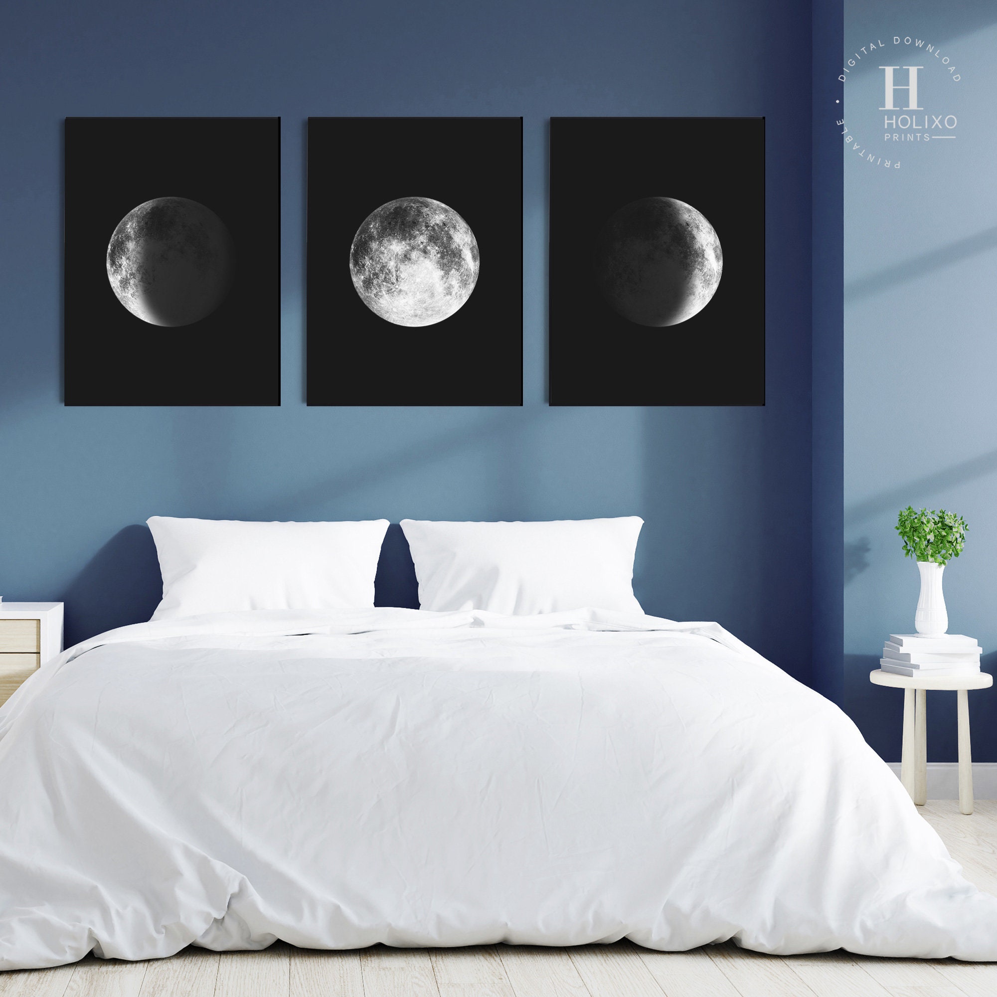 Moon Wall Art Prints Master Bedroom Wall Decor Over the Bed | Etsy