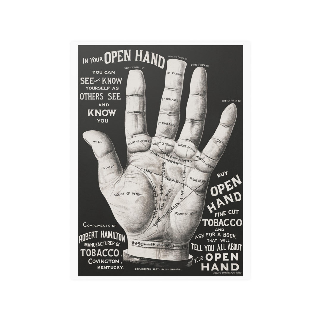 Vintage Poster Open Hand Palm Reading. Satin Poster Upscale - Etsy