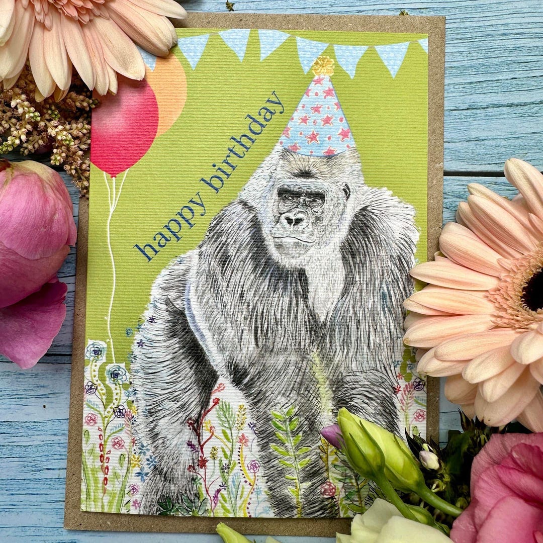 Happy Birthday Silverback Gorilla Greetings Card: Eco-friendly UK Made ...