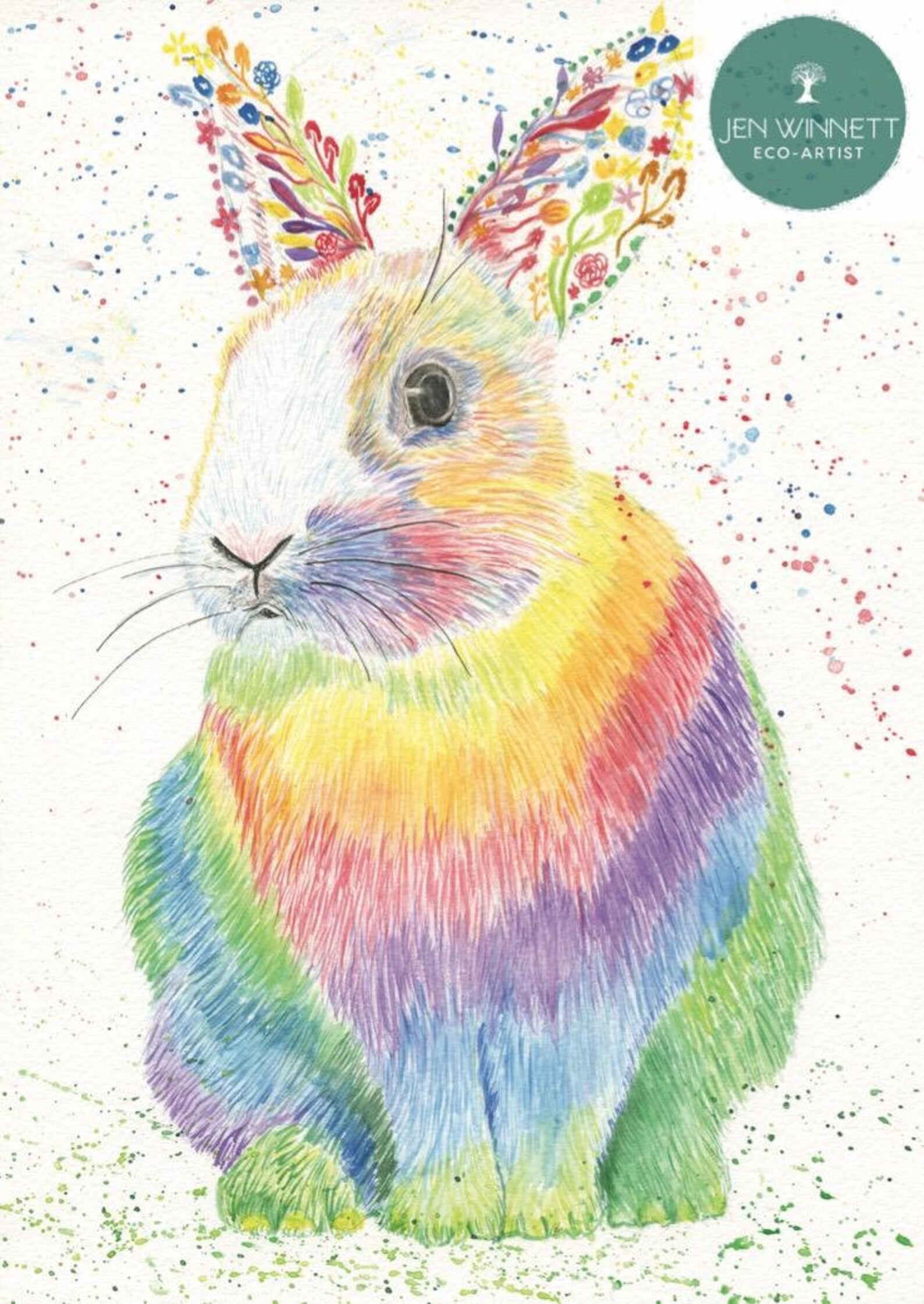Raza the Rainbow Rabbit Watercolour Eco Friendly Art Print - UK Made ...