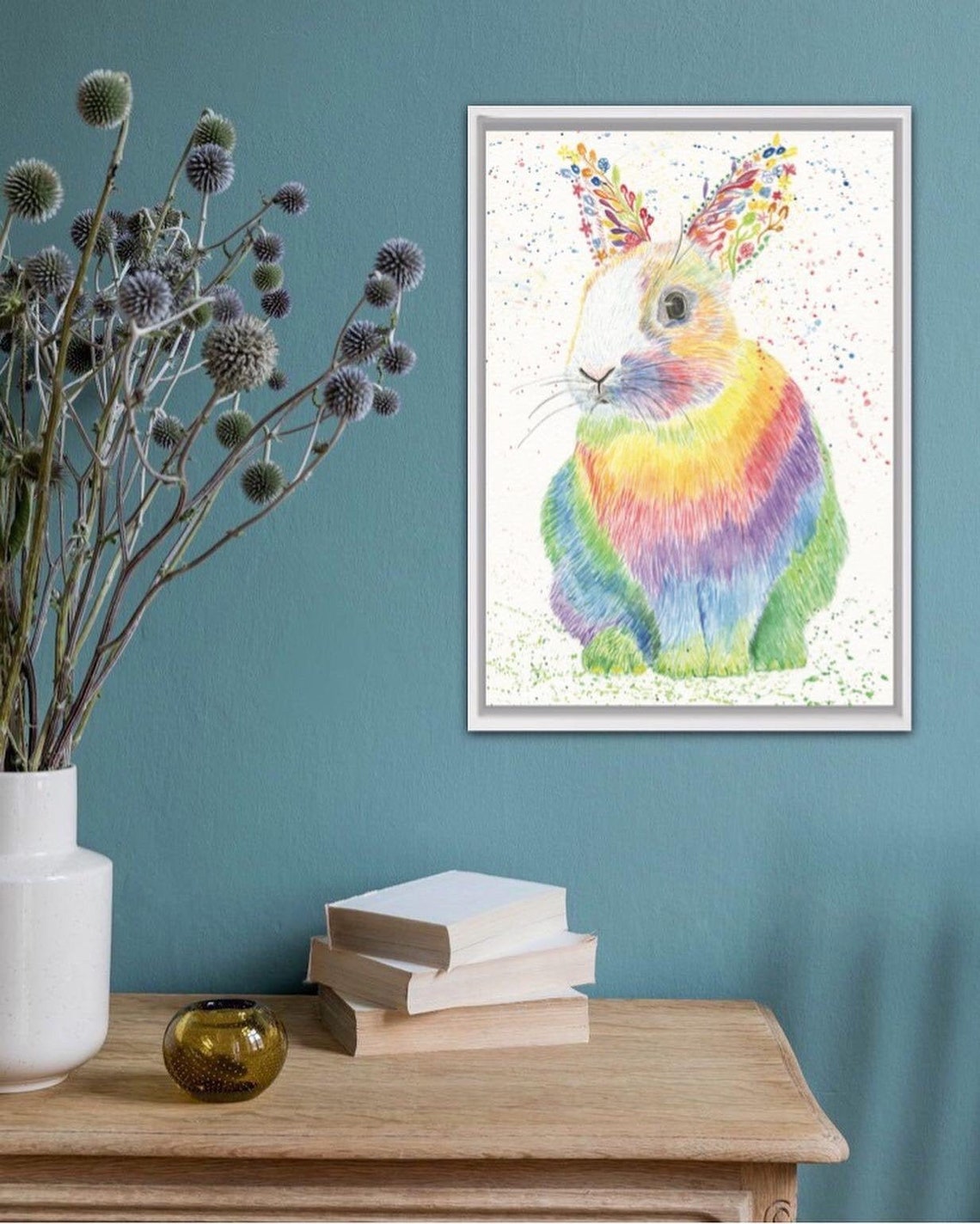 Raza the Rainbow Rabbit Watercolour Eco Friendly Art Print - UK Made ...