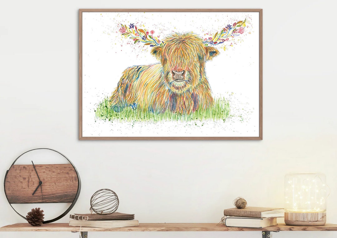 Hagrid the Highland Cow Colourful Eco Friendly Art Print UK Made Signed ...