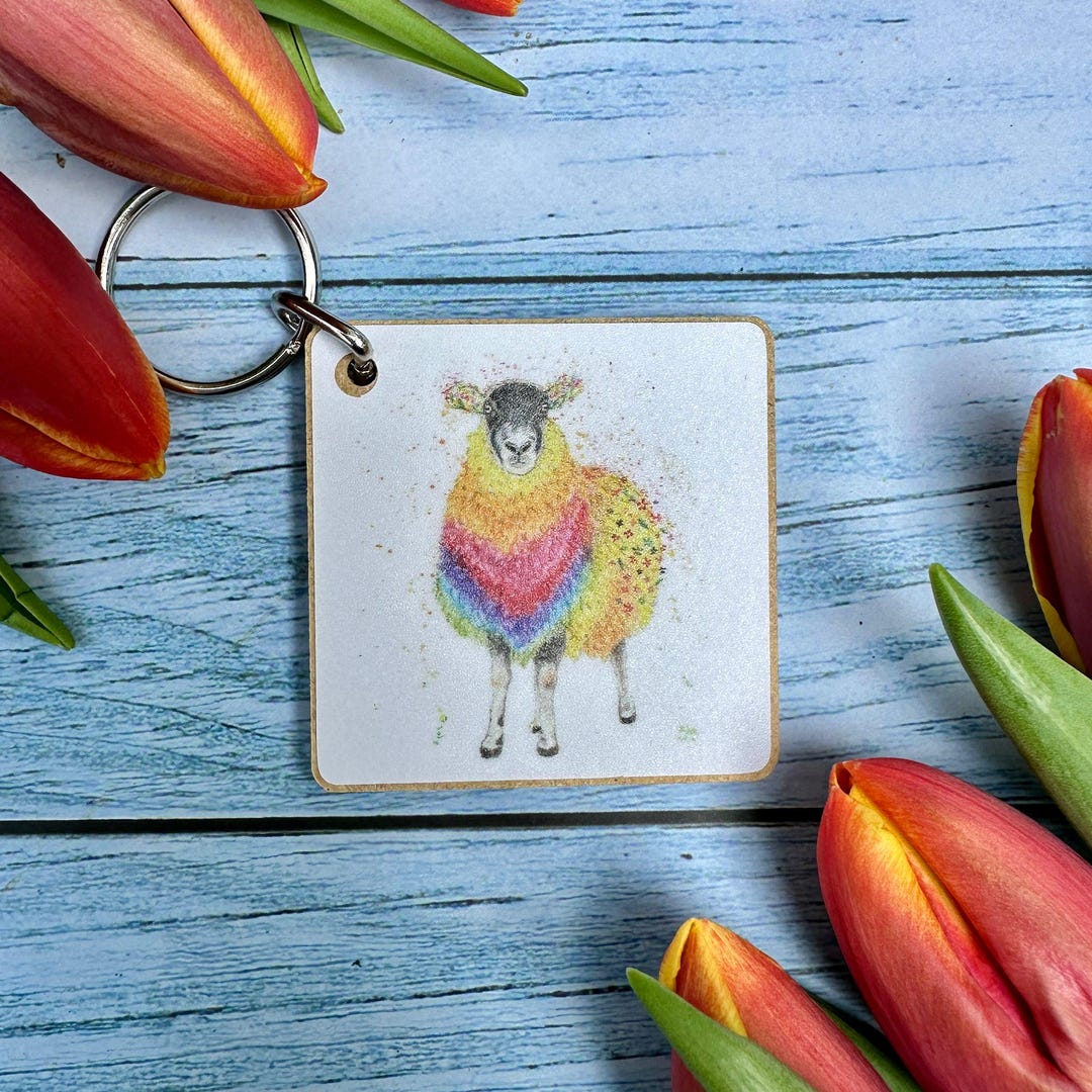 Rainbow Sheep Wooden Keyring – Colourful Animal Lover Gift - Etsy