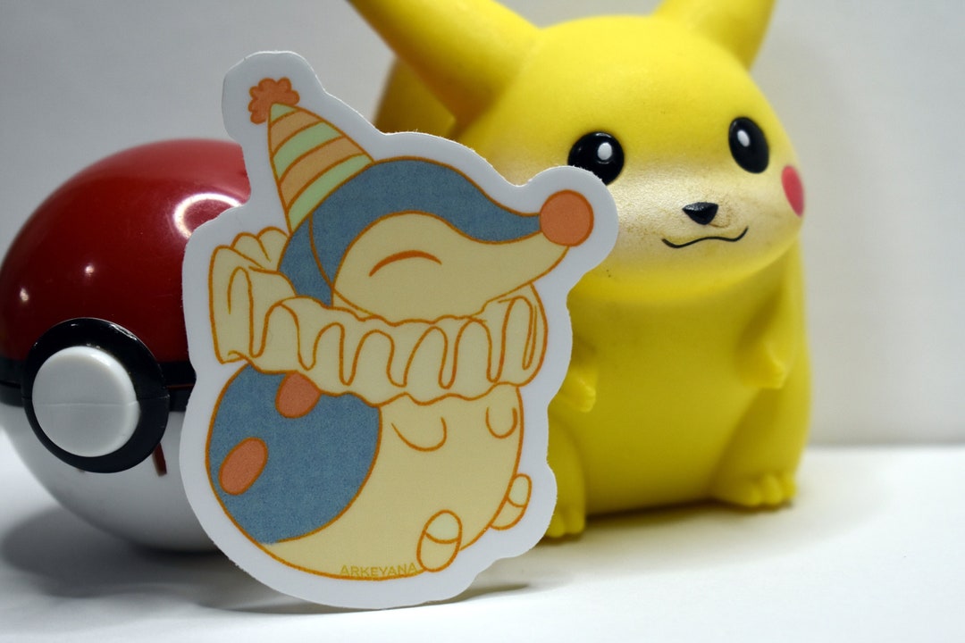 Cute Round Birthday Clown Pokemon Cyndaquil Sticker, Kawaii Pokemon ...