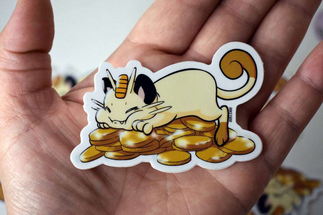 Meowth, That's Right! on Pile of Coins Cute Squishy Face Sticker, Team ...