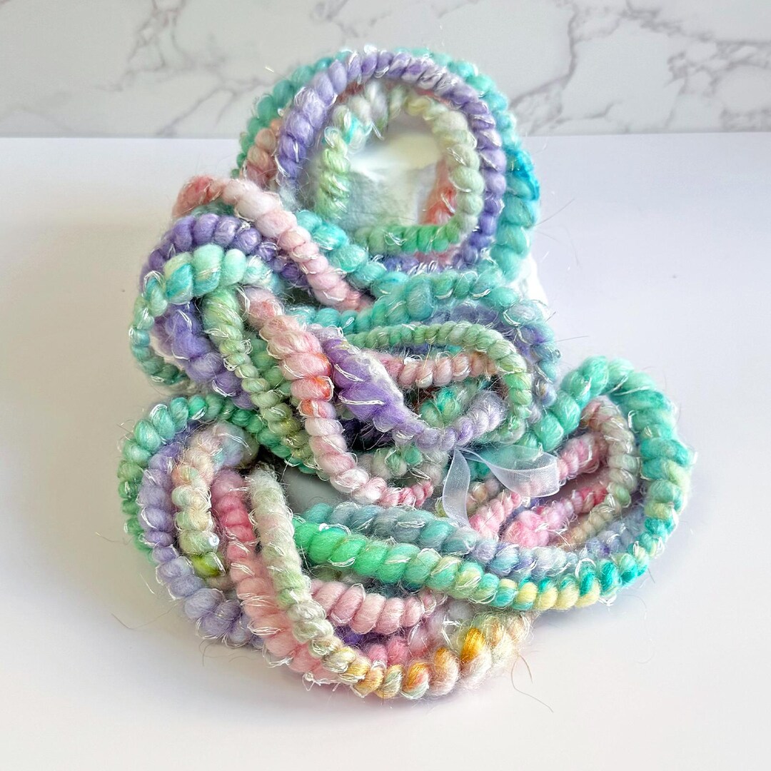 Satin Moon - Handspun Chunky Art Yarn - Bobble Coiled Wool With Silver ...