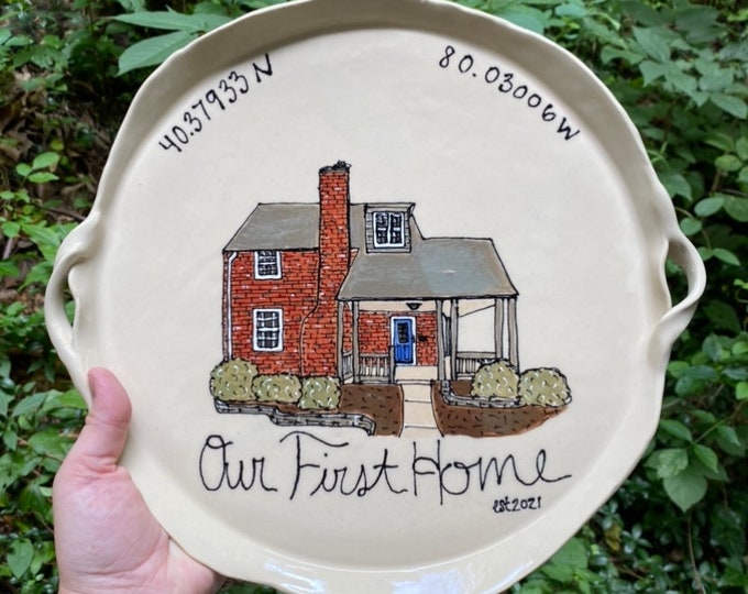 Handmade Ceramic Platter With a House, Family, or Pet Portrait - Etsy