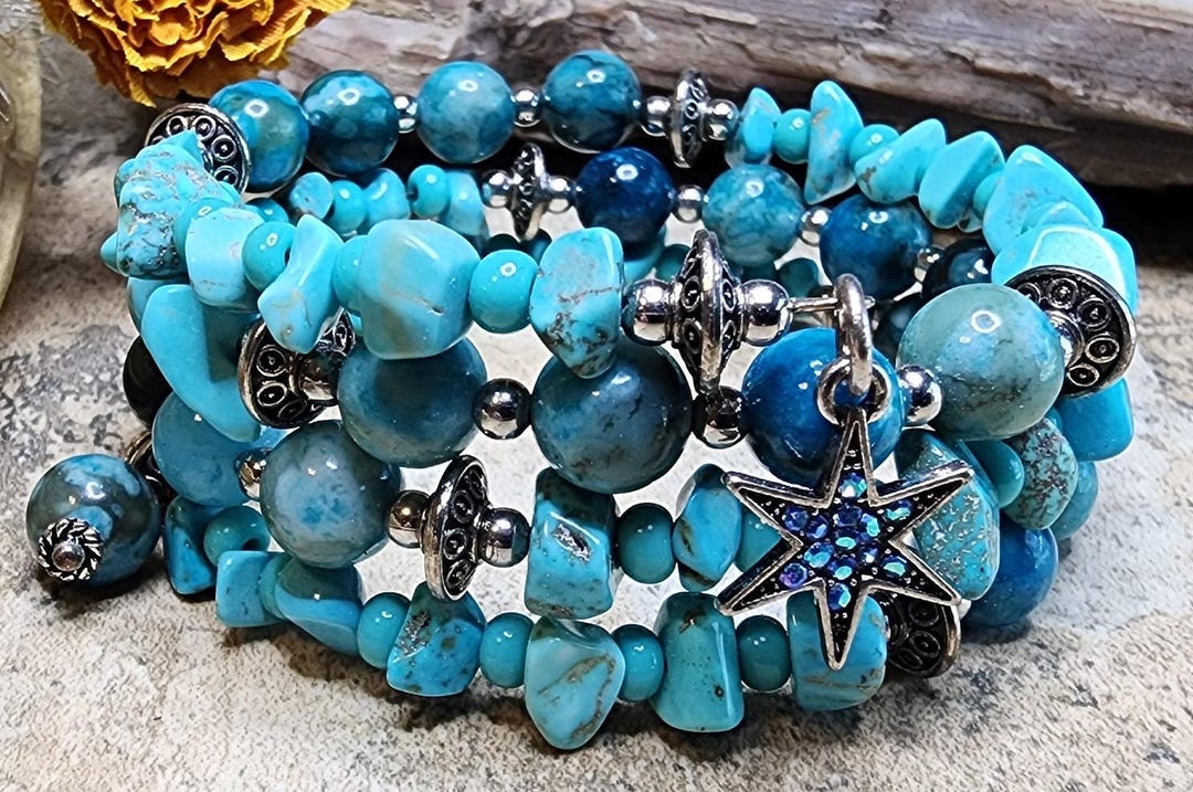 Turquoise Dye Jasper & Wagnerite Chips Bohemian Style Multi-layer ...