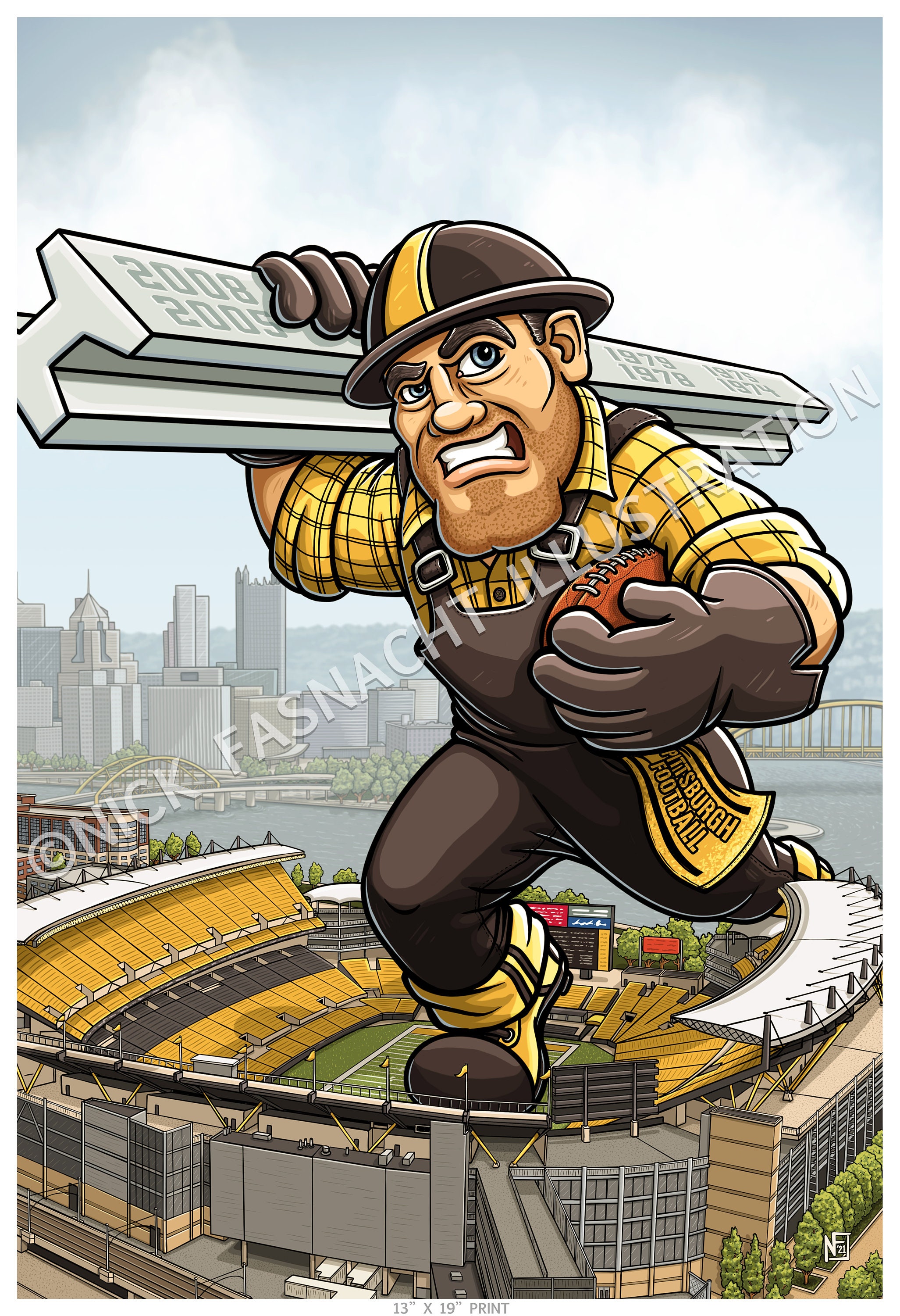 Pittsburgh Steelers "the Black and Gold" Print, Steely Mcbeam, Giclee ...