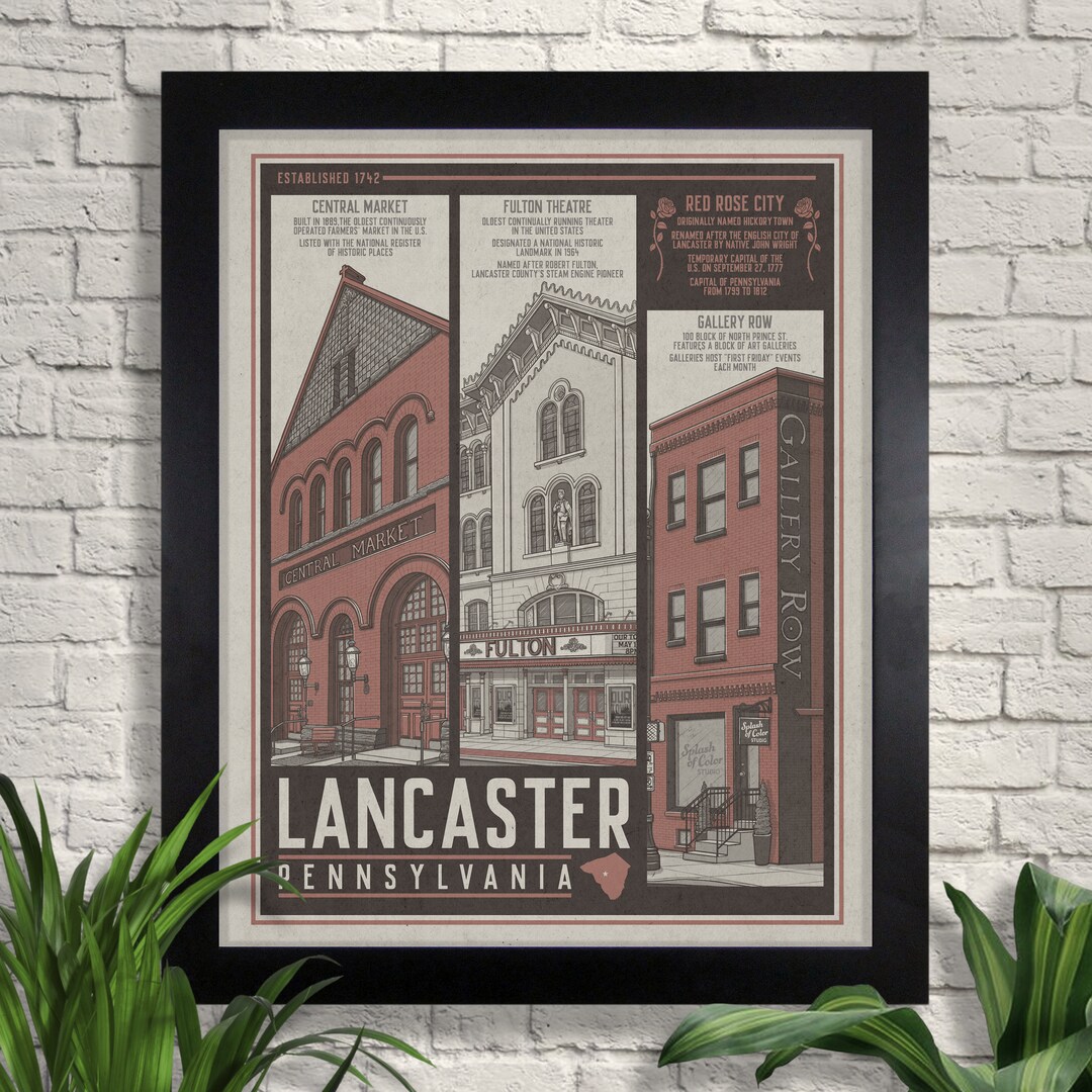 Lancaster Red Rose City Travel Poster Illustration, Giclee Art Print ...