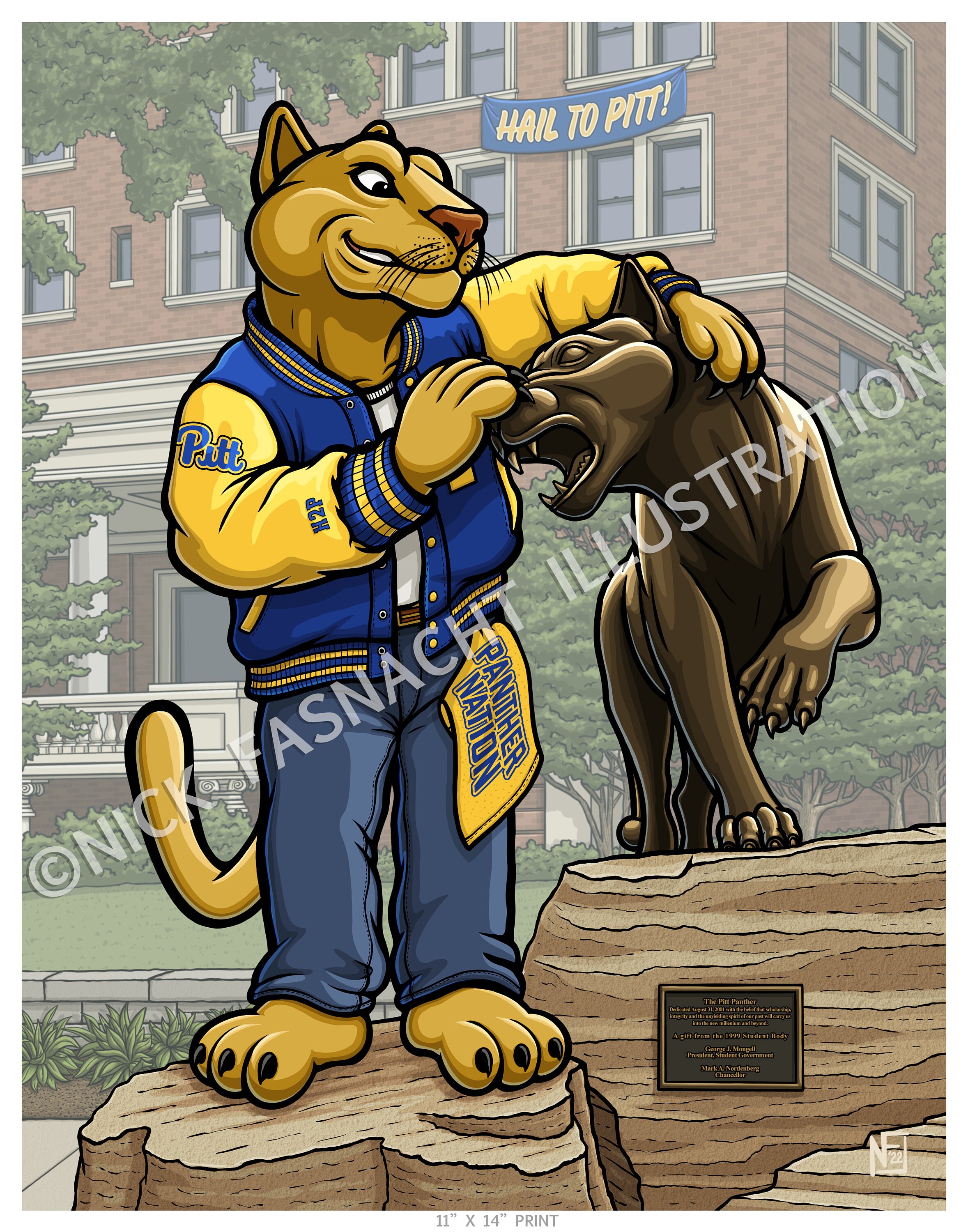 University of Pittsburgh Hail to Pitt Print, Roc Mascot, Giclee ...