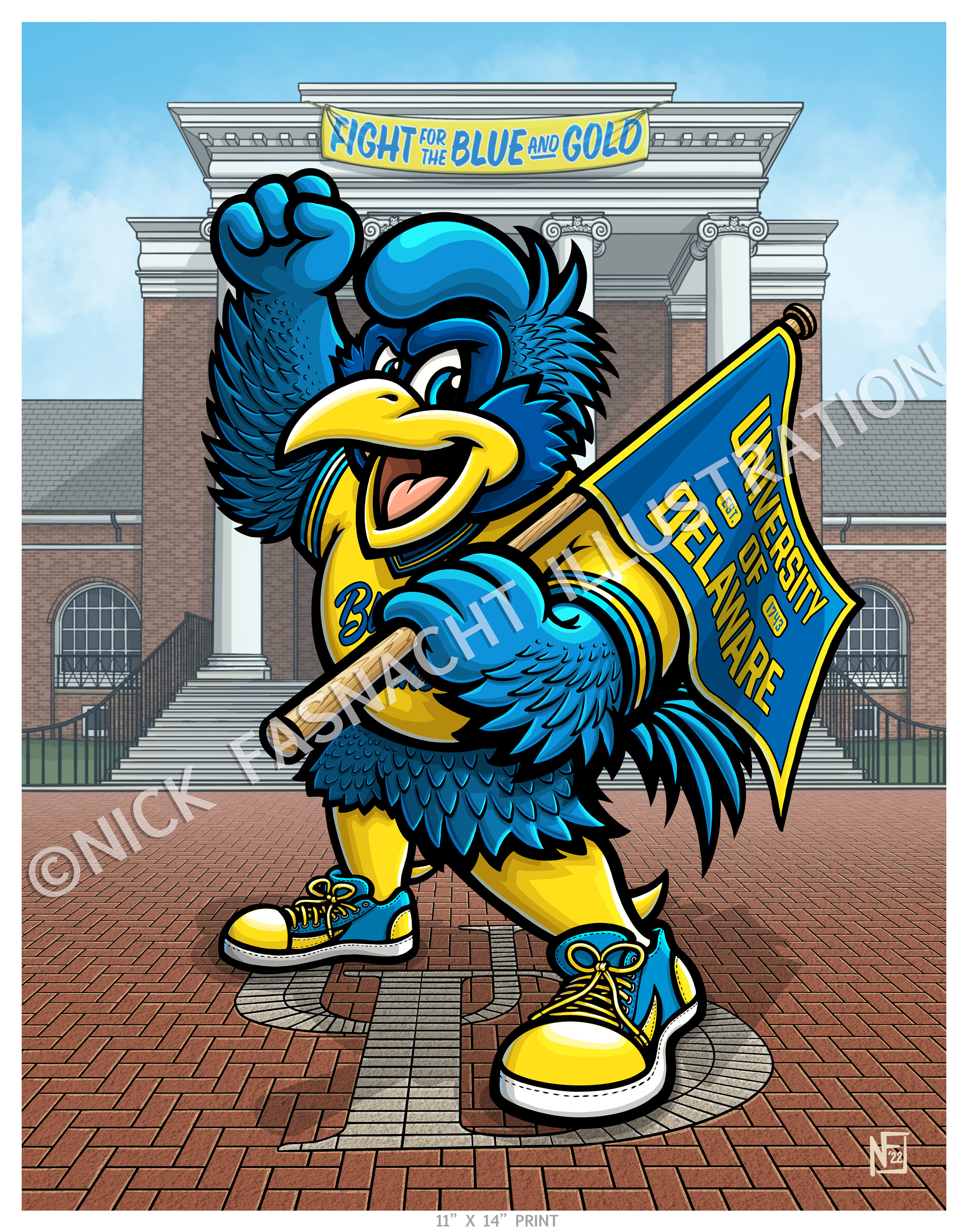 University of Delaware Fight for the Blue and Gold Print, Youdee Mascot ...