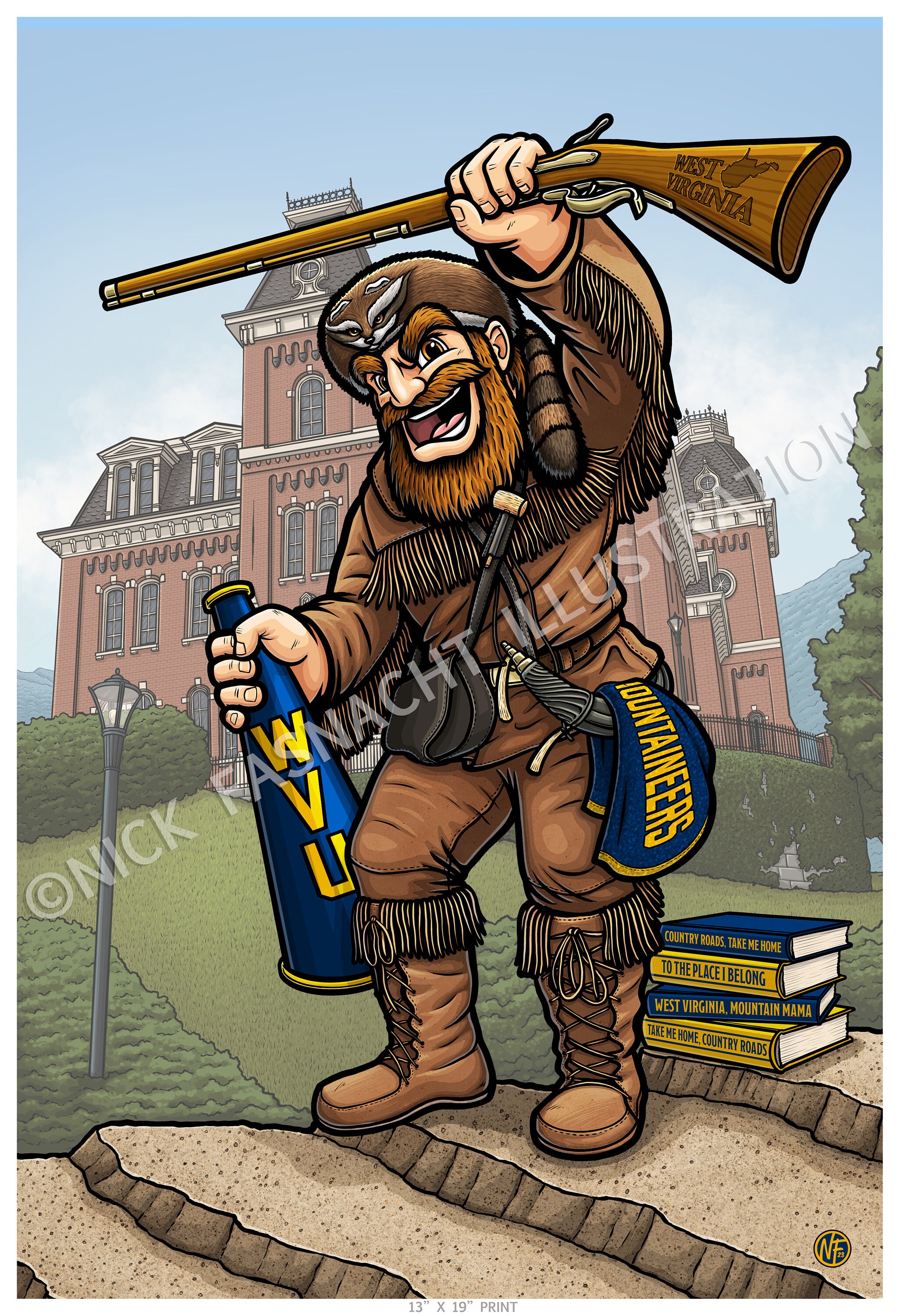 West Virginia University Mountaineers Art Print, WVU Illustration ...