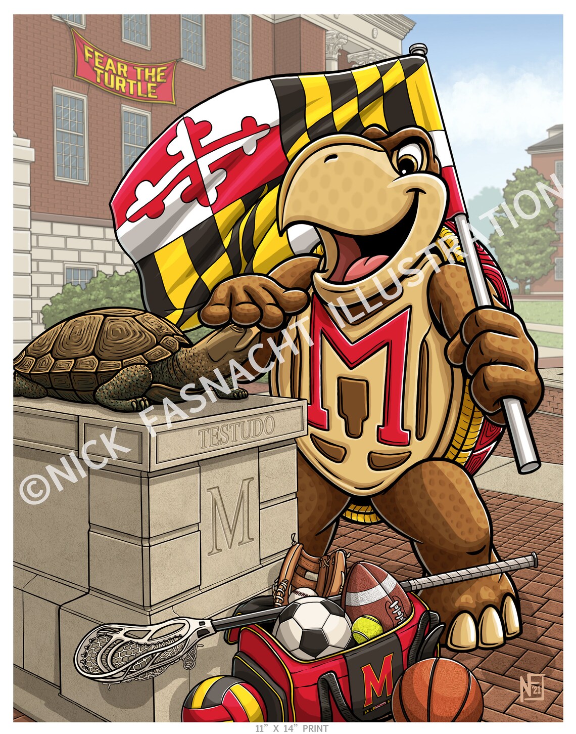 University of Maryland Fear the Turtle Testudo Print, Giclee, Sports ...