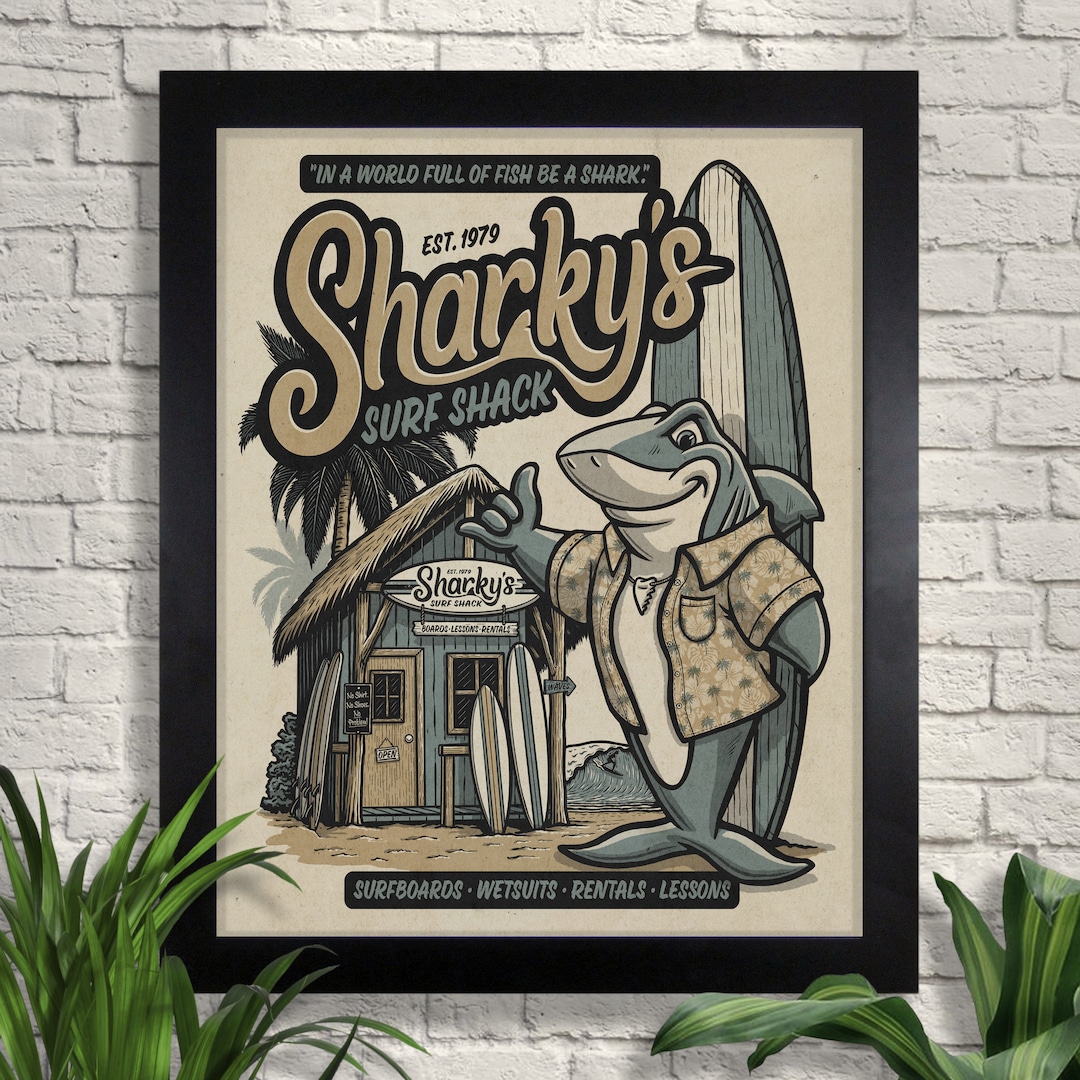 Sharky's Surf Shack Retro Art Print: Beach House Decor - Etsy