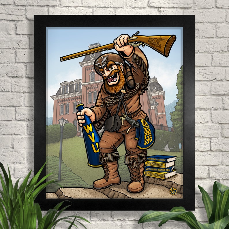 West Virginia University Mountaineers Art Print, WVU Illustration ...