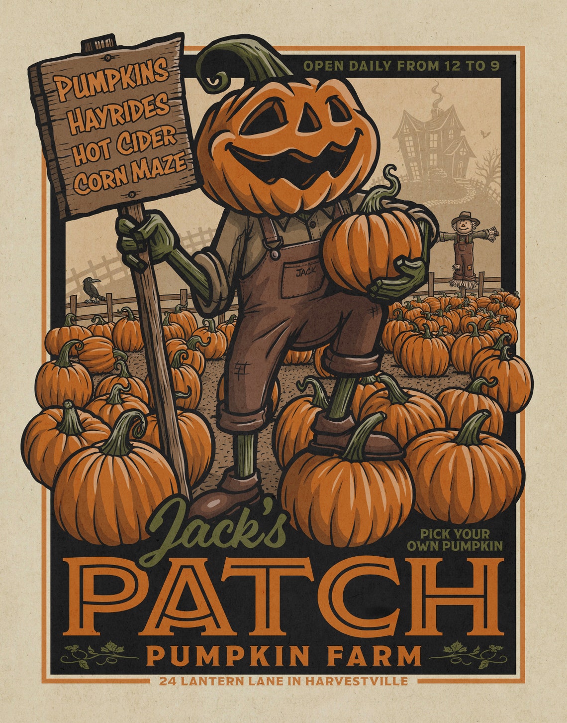Jack's Patch Pumpkin Farm Art Print: Halloween Wall Decor - Etsy