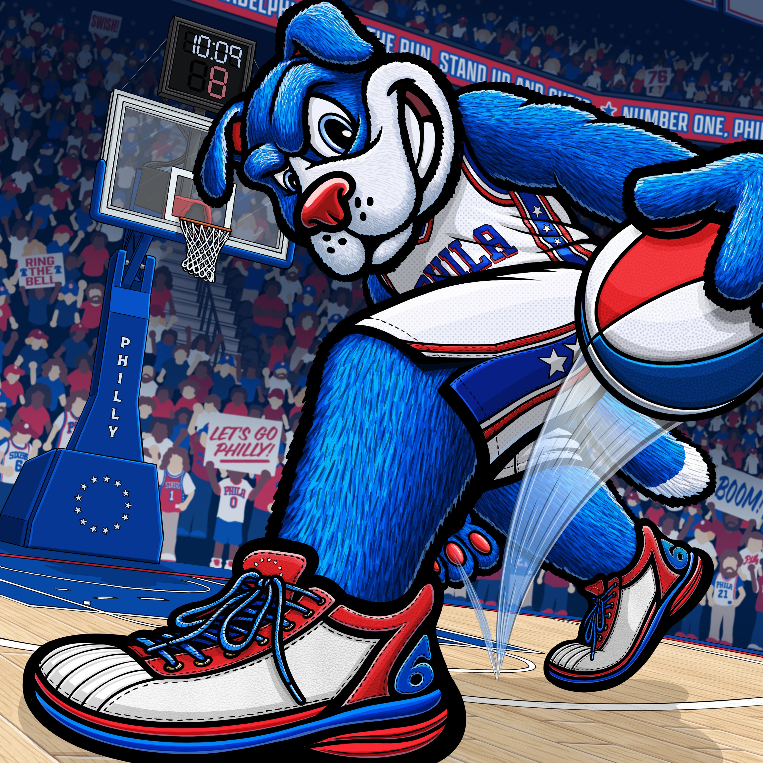 Here They Come Illustration Art Print, Franklin, Basketball Art ...