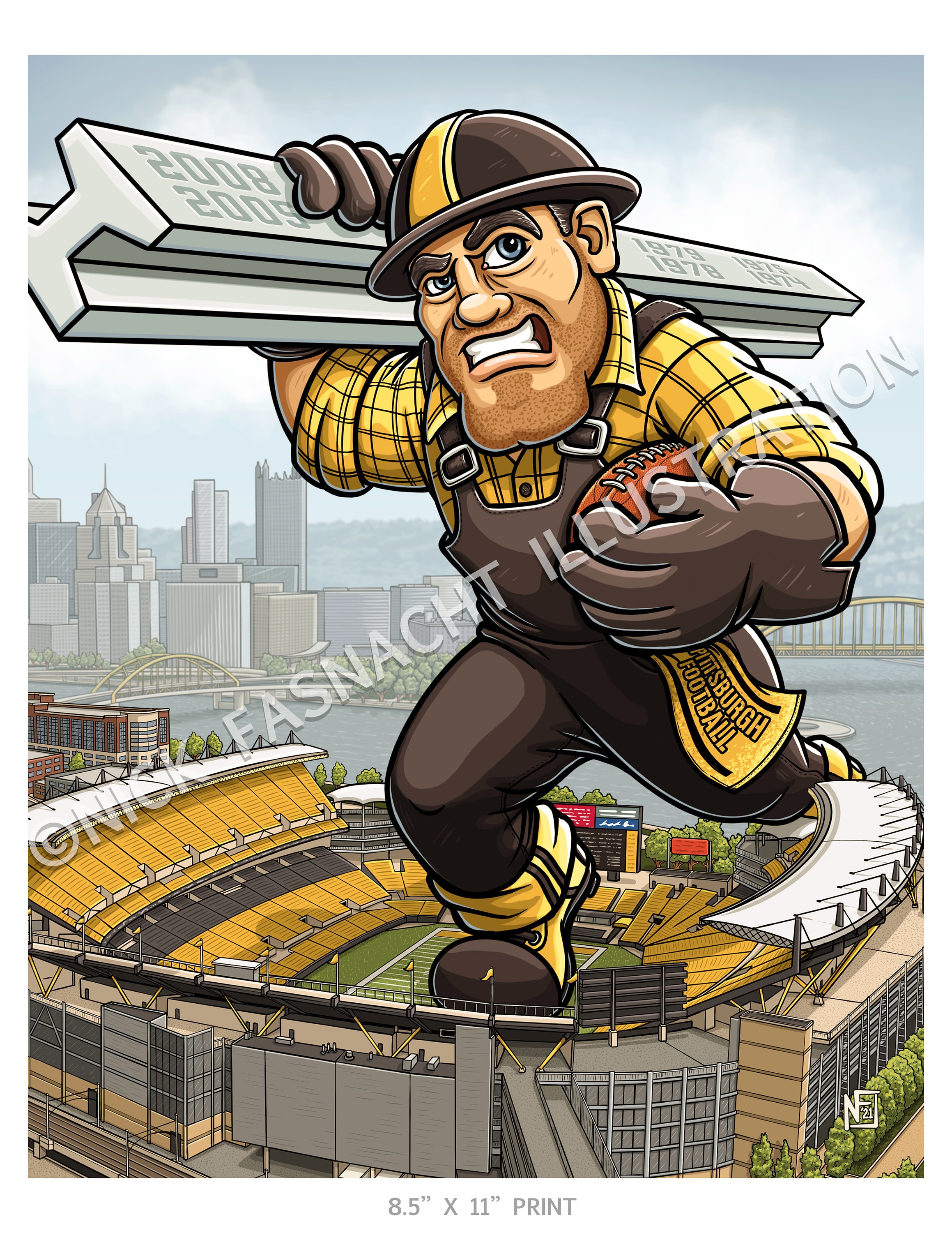 Pittsburgh Steelers "the Black and Gold" Print, Steely Mcbeam, Giclee ...