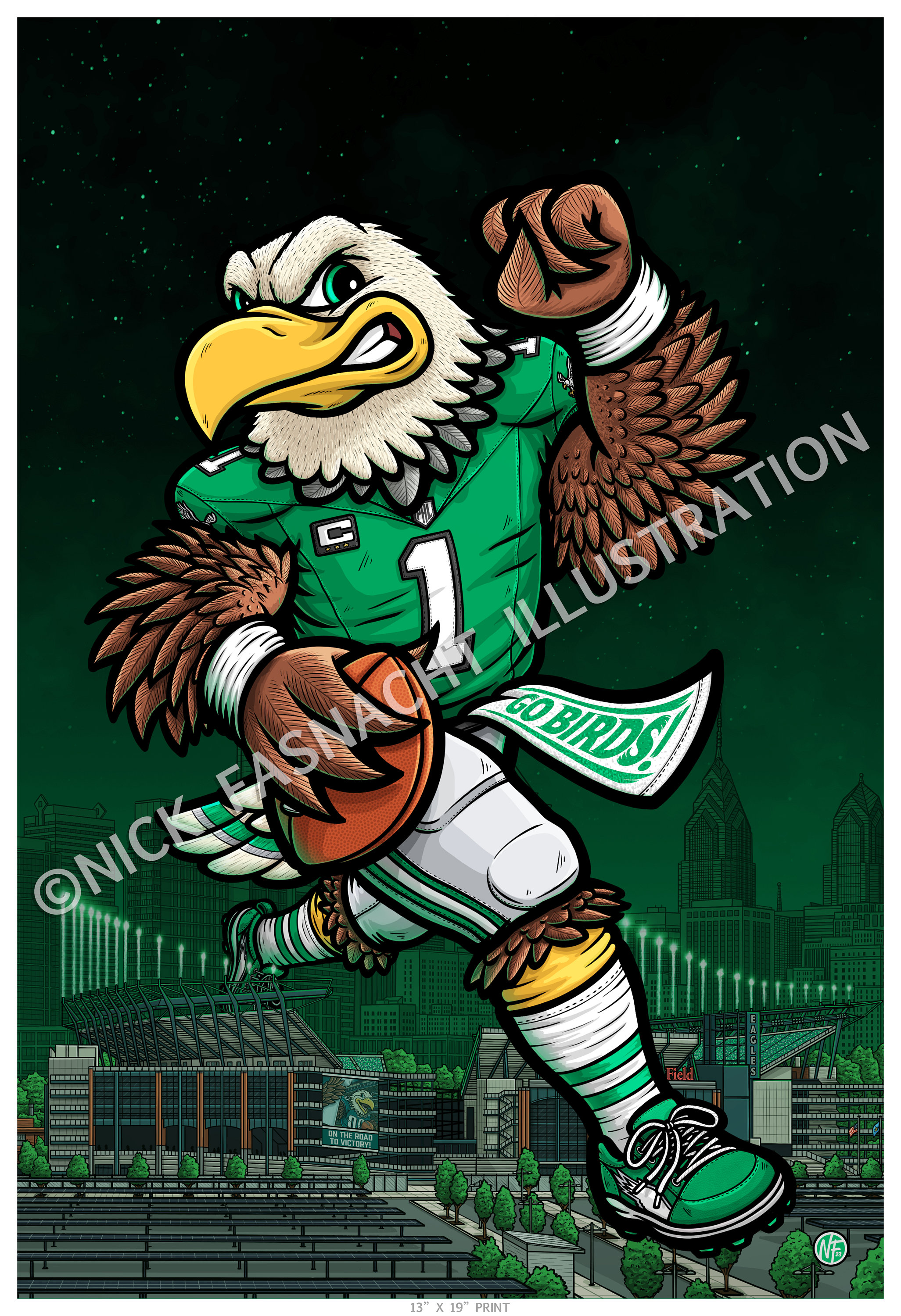 Kelly Green Philadelphia Eagles Football Illustration, Giclee, Sports ...